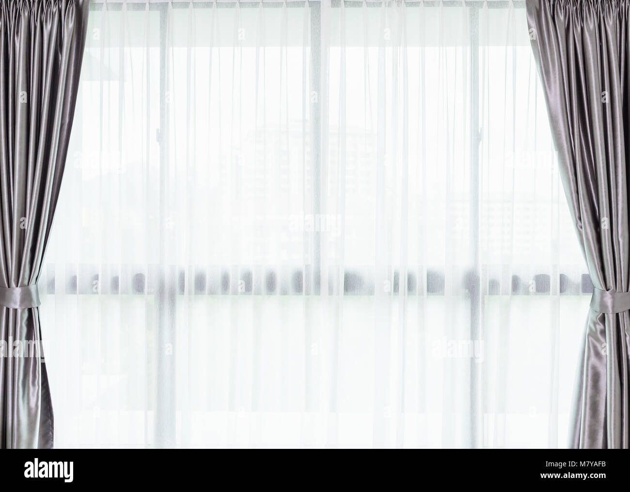 White curtain inside the window. Home interior decoration Stock Photo ...