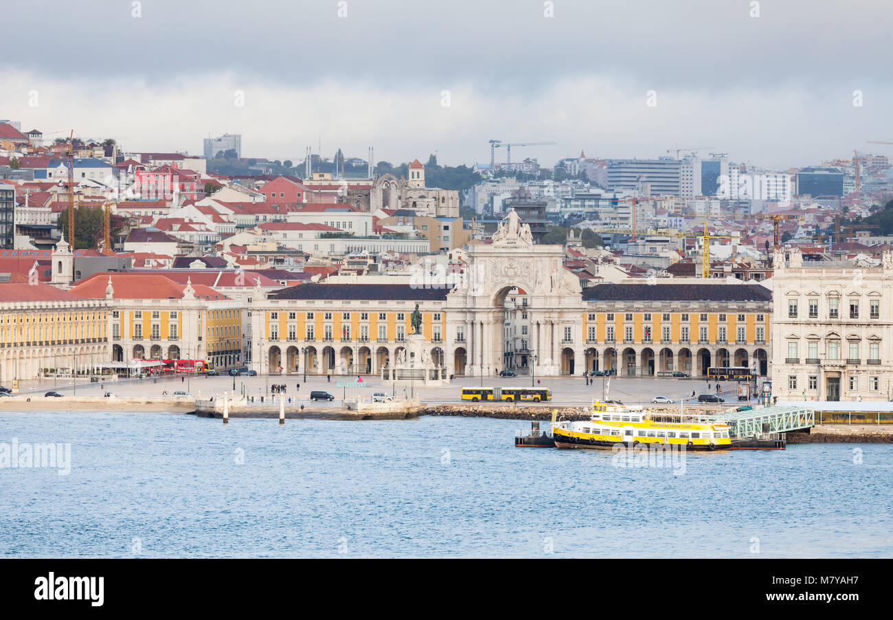 The view across the Tagus River towards Commerce Square on the Lisbon ...