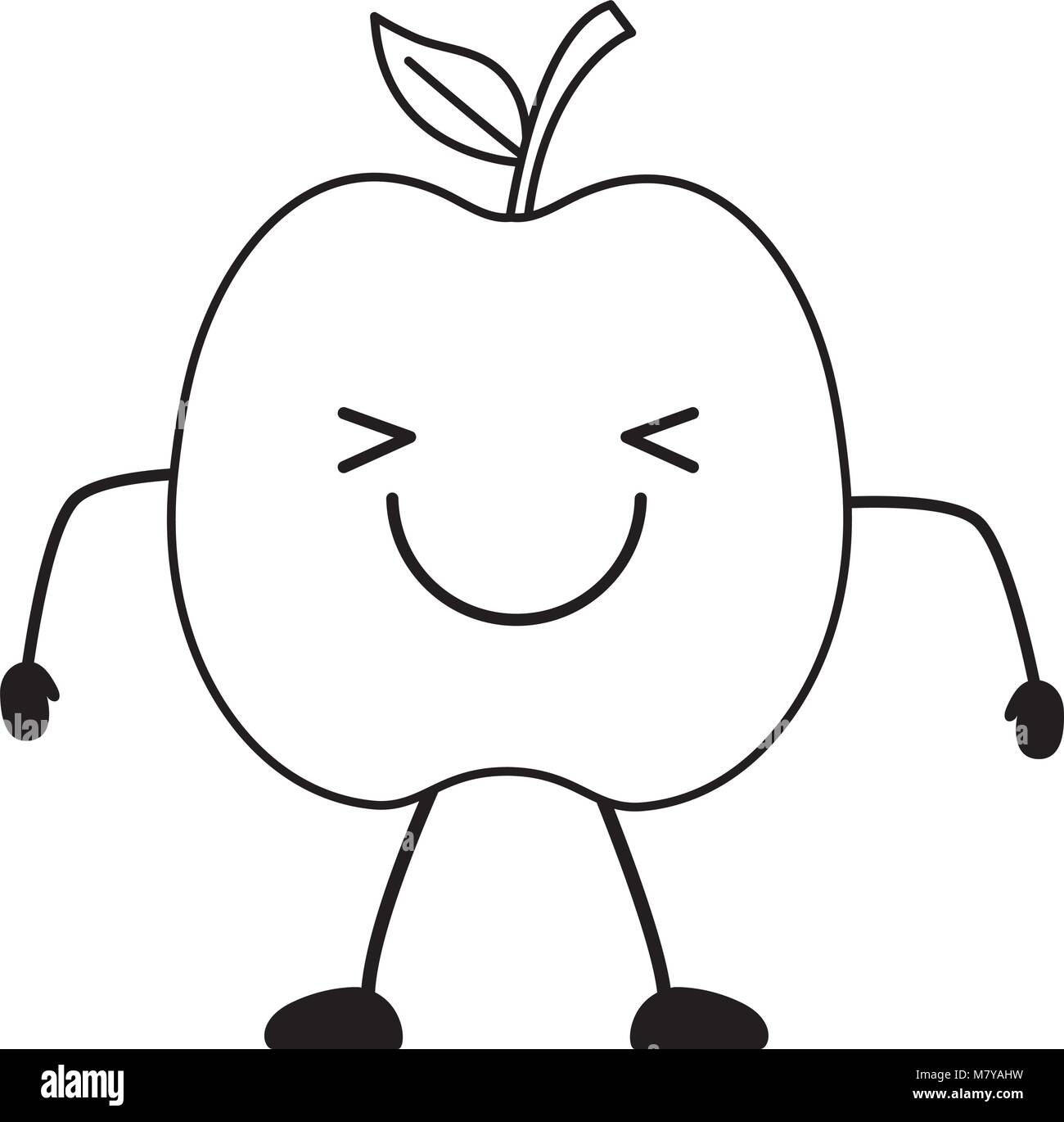 kawaii excited apple icon over white background, vector illustration ...
