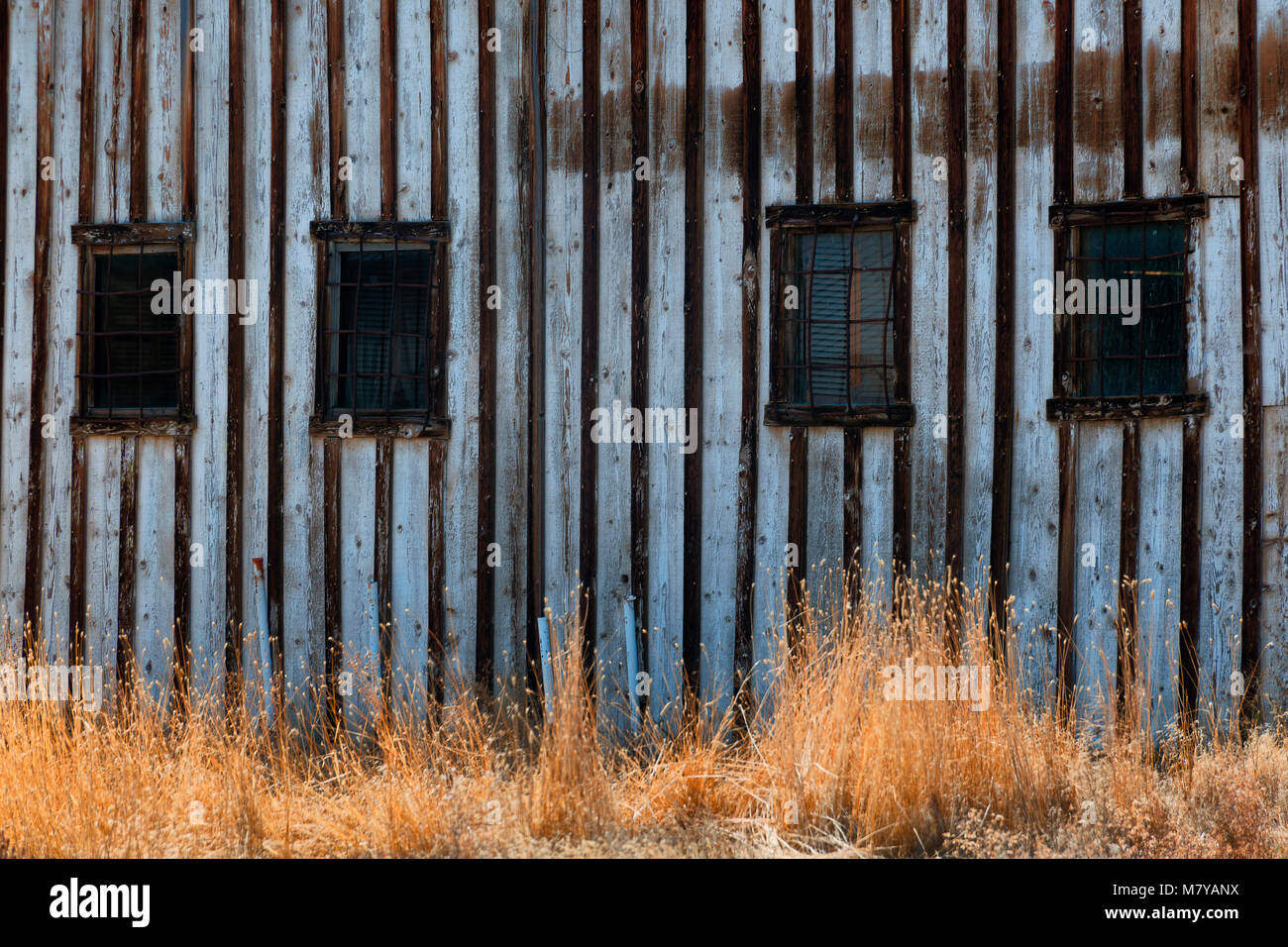 Steel bars cover windows on an old abandoned building Stock Photo - Alamy