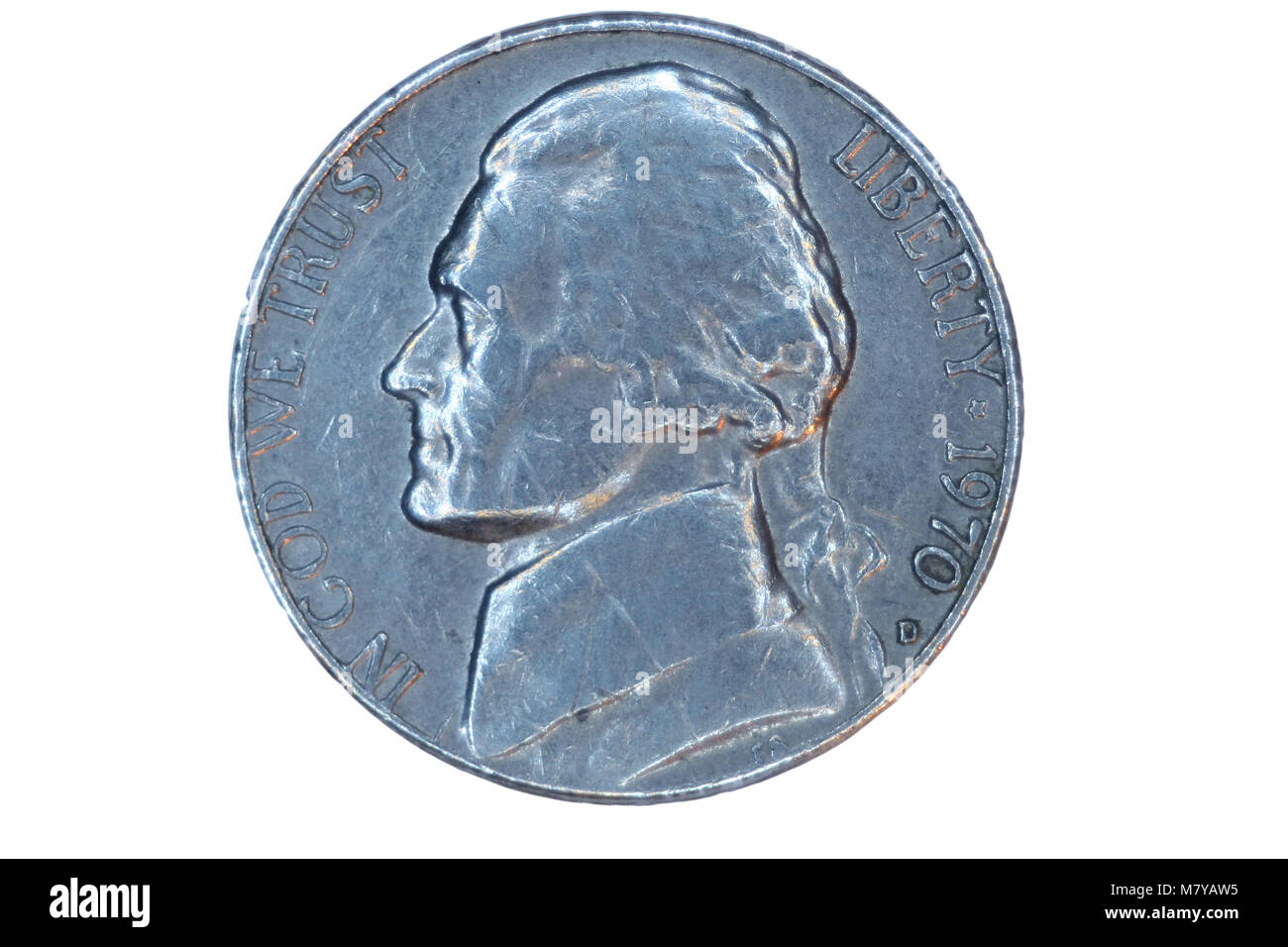 A Isolated US nickel front Stock Photo - Alamy