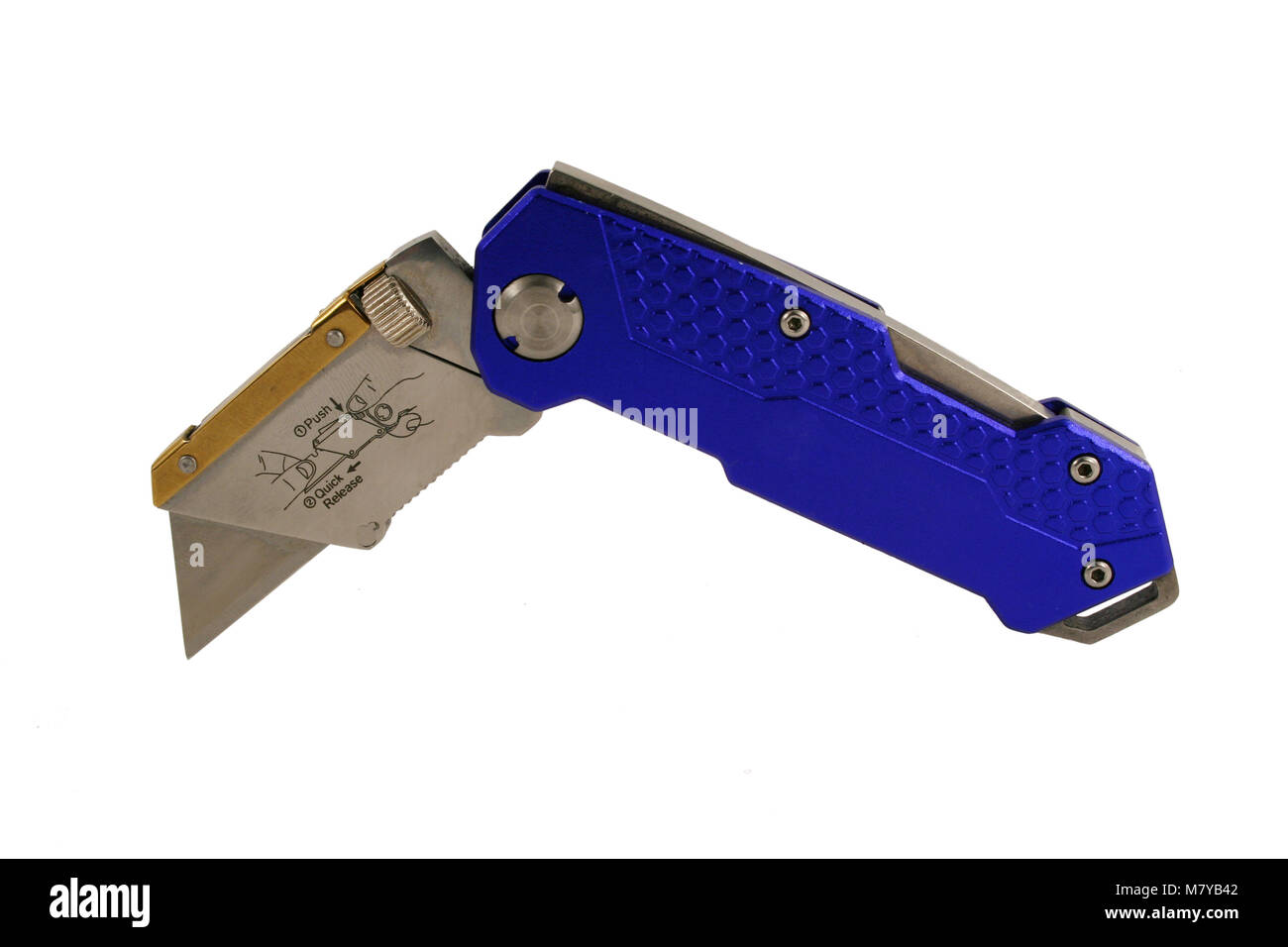 A Open Blue anodized contractors razor knife Stock Photo - Alamy