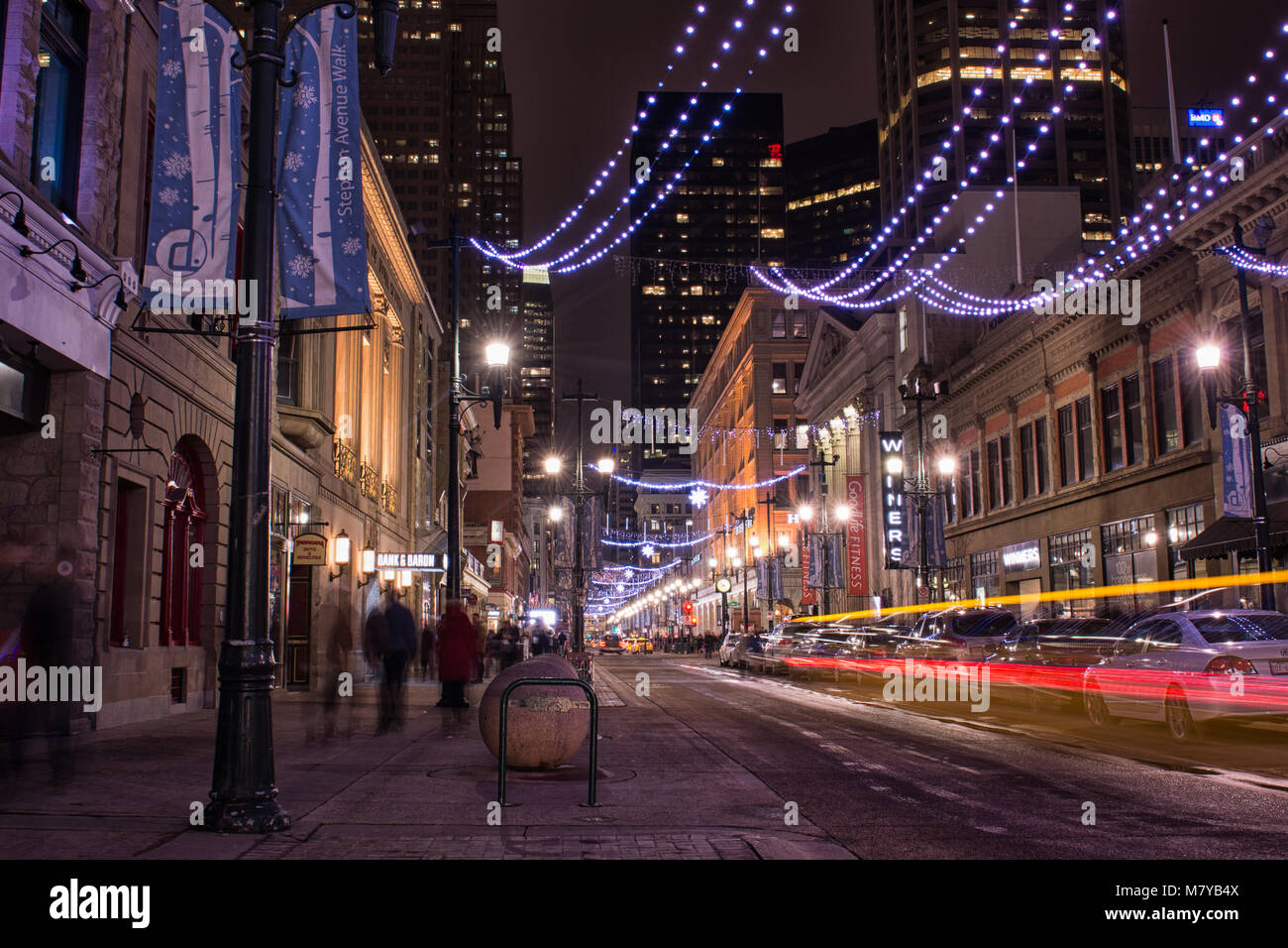 Calgary Night Life. A long exposure created blurred lights of vehicles ...
