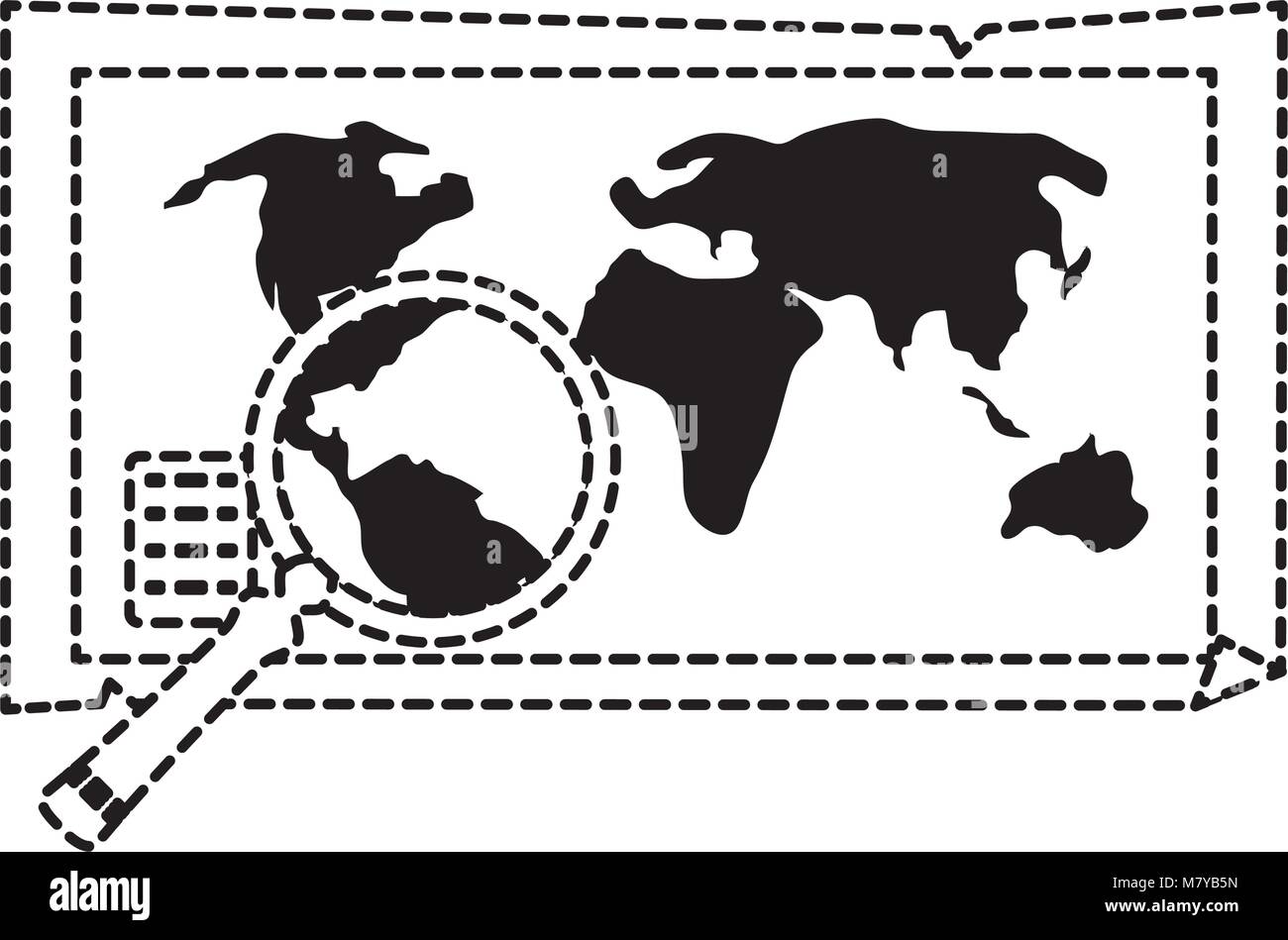 World map with magnifying glass over white background, vector ...