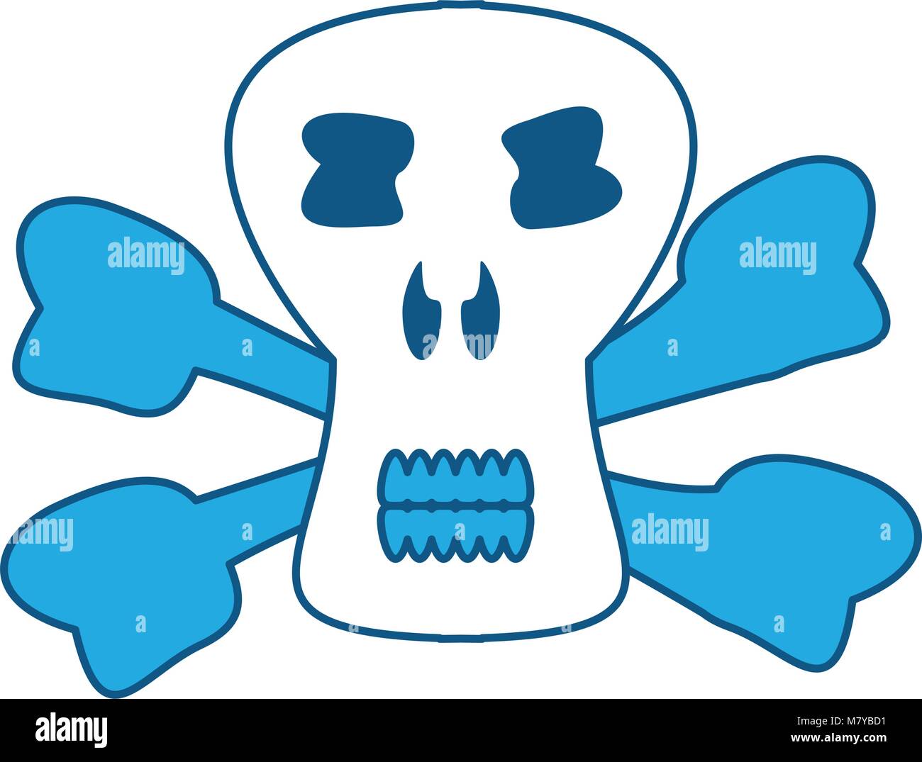 Danger skull icon over white background, blue shading design. vector ...