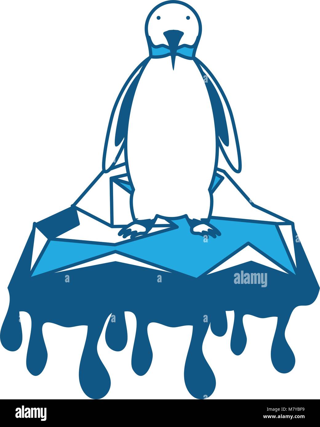 Penguin on melted ice icon over white background, blue shading design ...