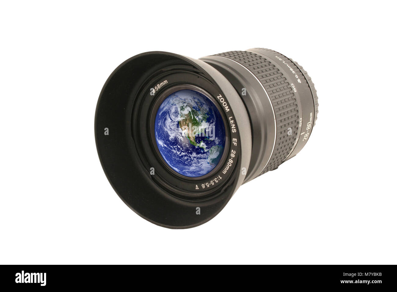 A Camera lens with the earth in the glass Stock Photo - Alamy