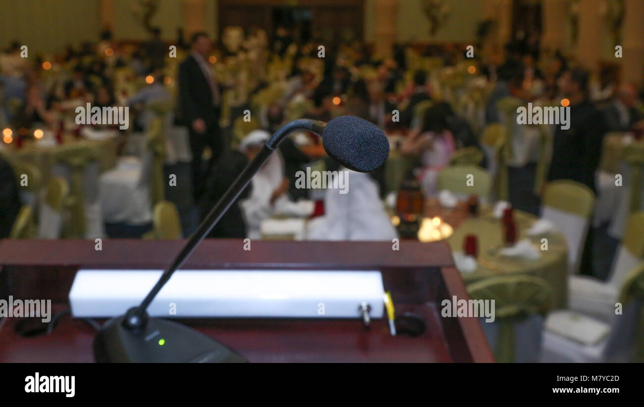 Mic on stage Stock Photo - Alamy