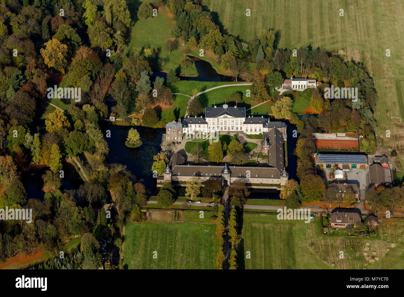 Aerial view, Angermund, Heltorf Castle, moated castle, Dusseldorf ...