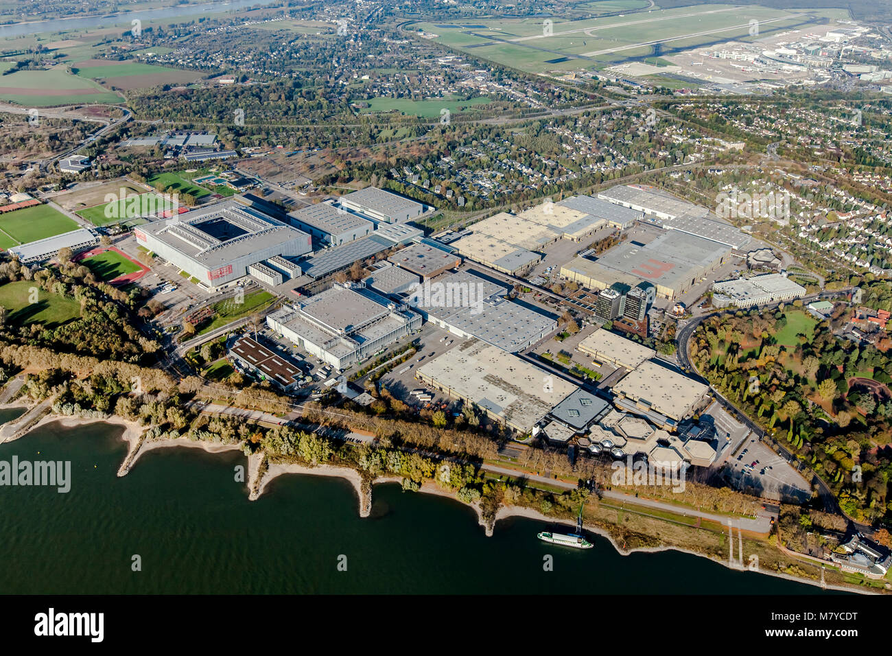 Aerial view, fair, Rhine, exhibition halls, fair Dusseldorf, Dusseldorf ...