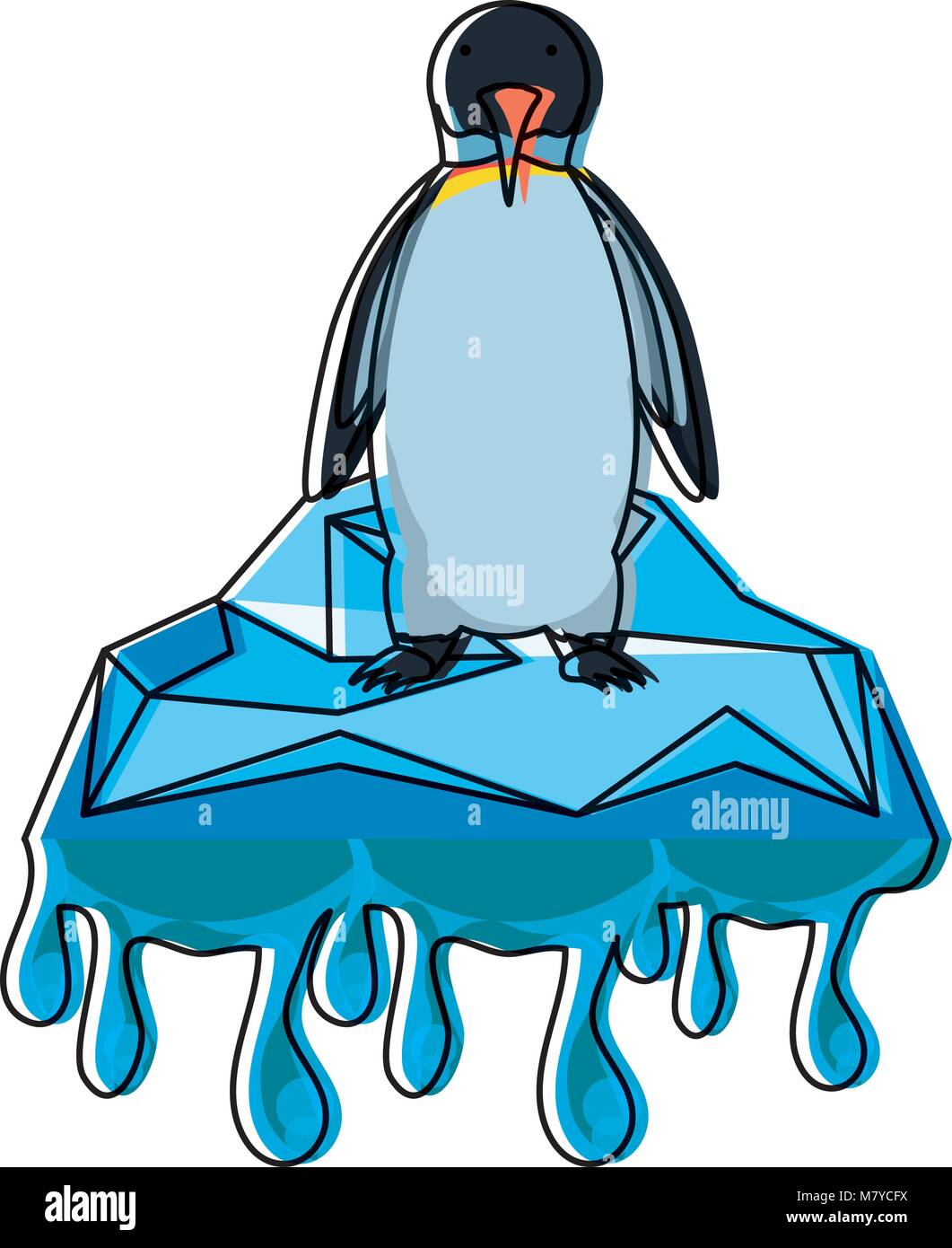 Penguin on melted ice icon over white background, colorful design ...