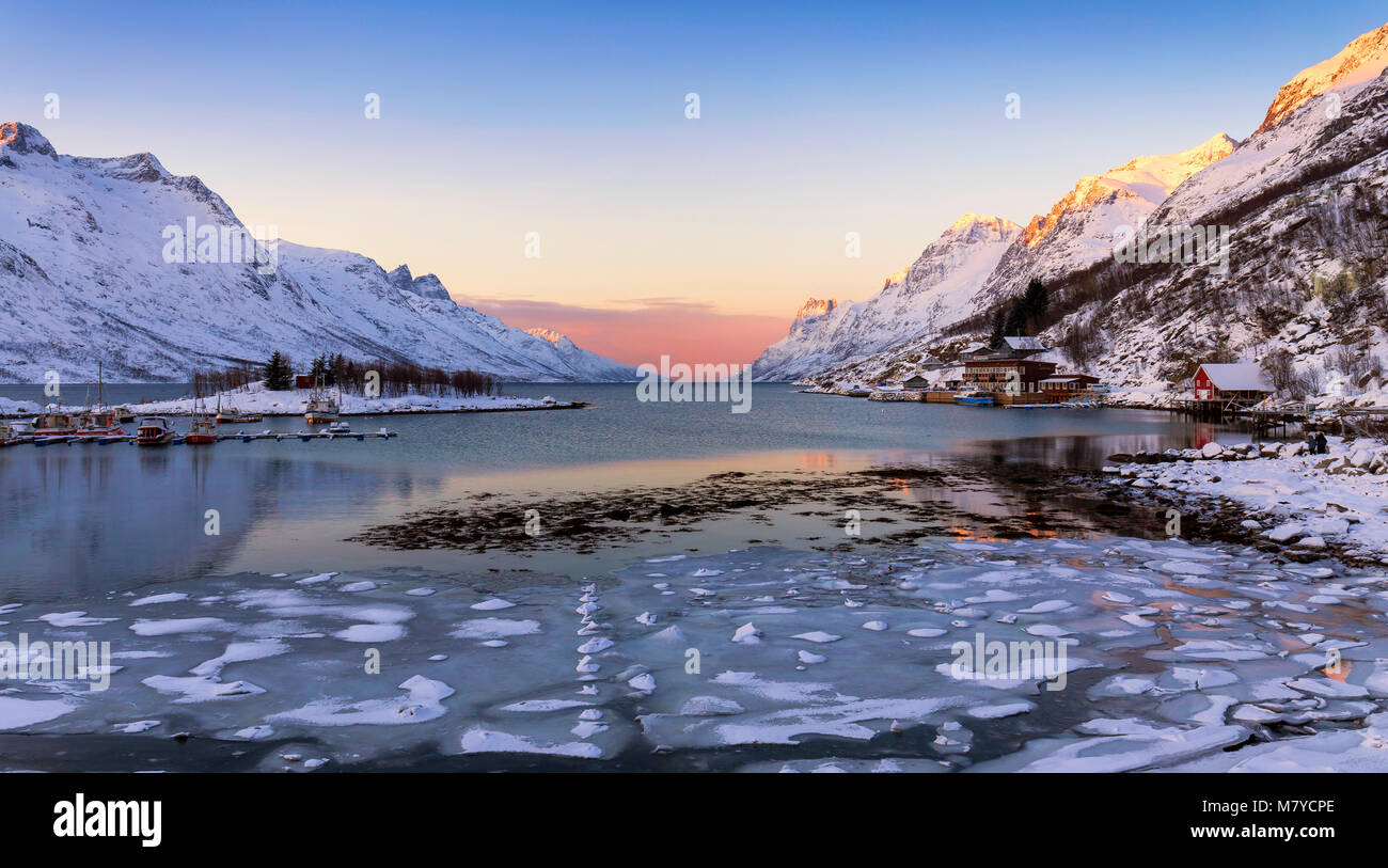A Winter Sunset view of Ersfjord in Northern Norway Stock Photo - Alamy