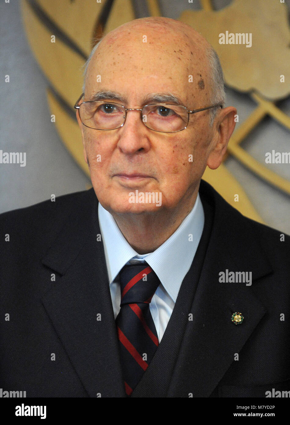 Italian President Giorgio Napolitano at the United Nations in New York ...