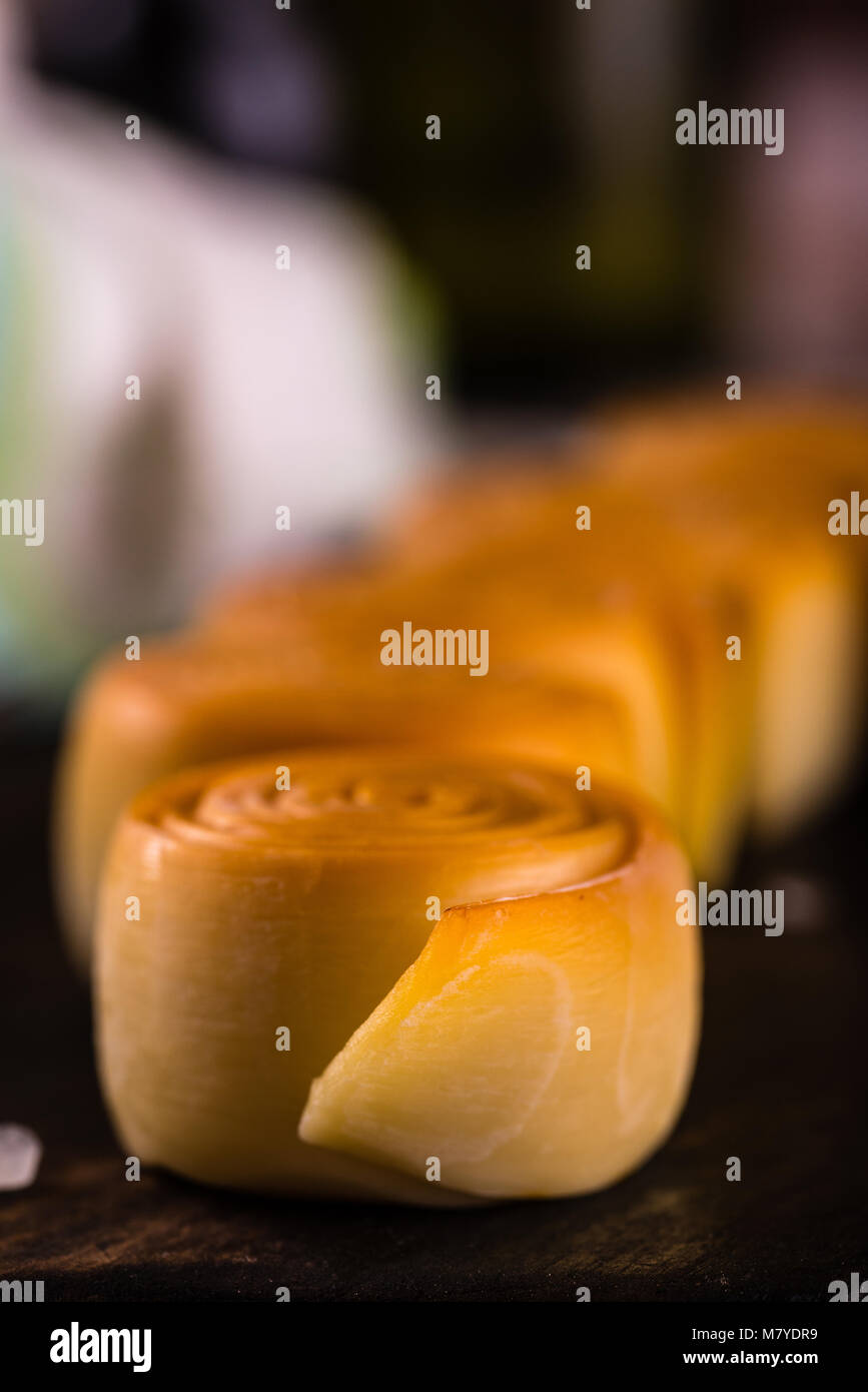 Vertical photo with detail of traditional slovakian cheese. The ...