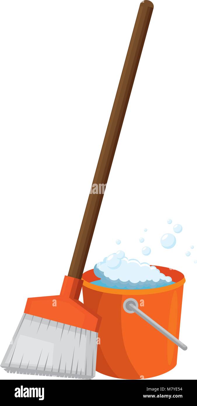 sweep broom with plastic bucket vector illustration design Stock Vector ...