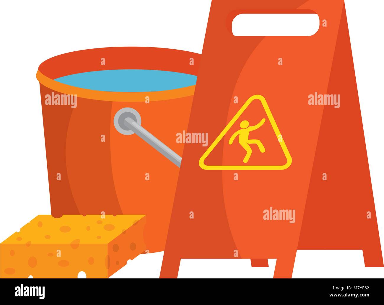 slippery floor sign with bucket and sponge vector illustration design ...