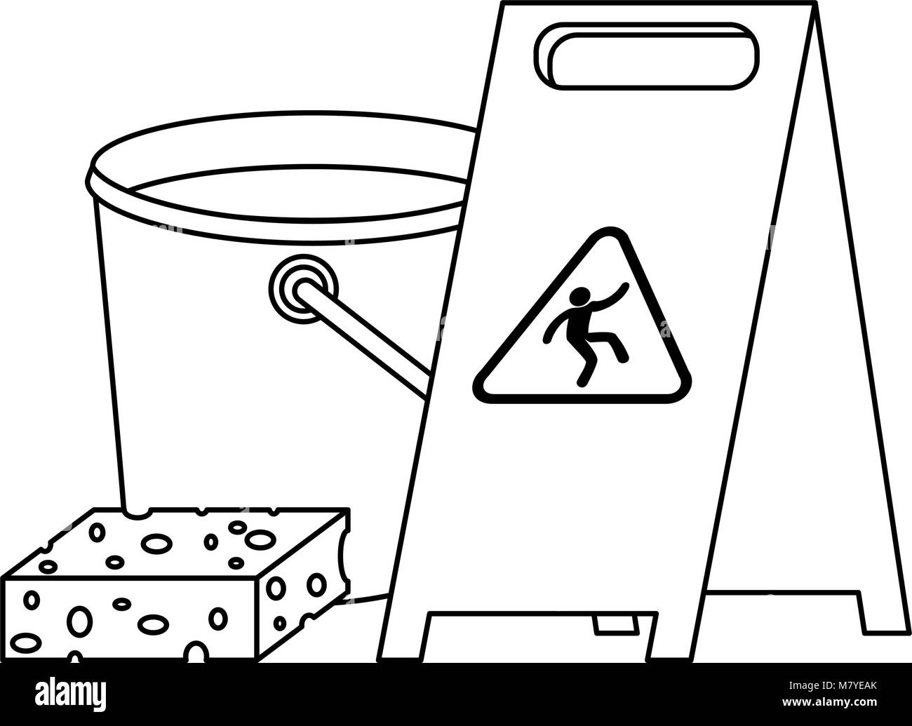 slippery floor sign with bucket and sponge vector illustration design ...