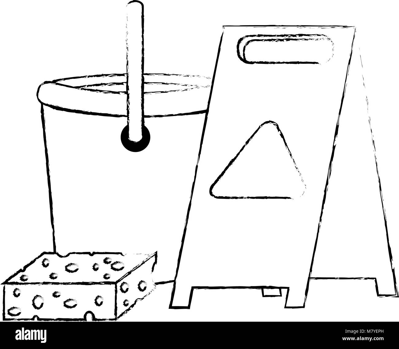 slippery floor sign with bucket and sponge vector illustration design ...