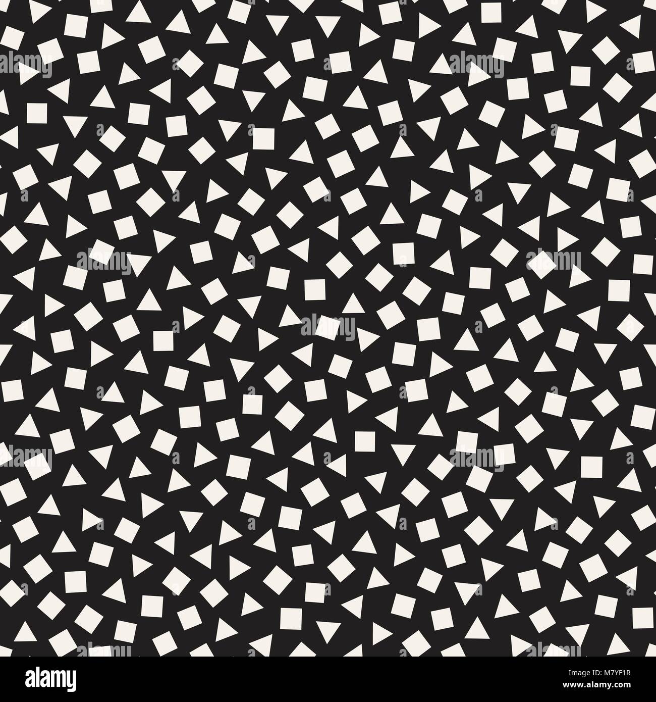 Seamless chaotic patterns. Randomly scattered geometric square triangle ...