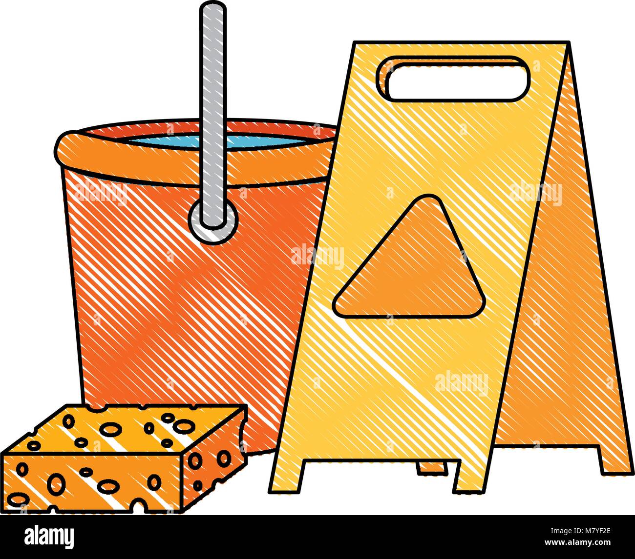 slippery floor sign with bucket and sponge vector illustration design ...