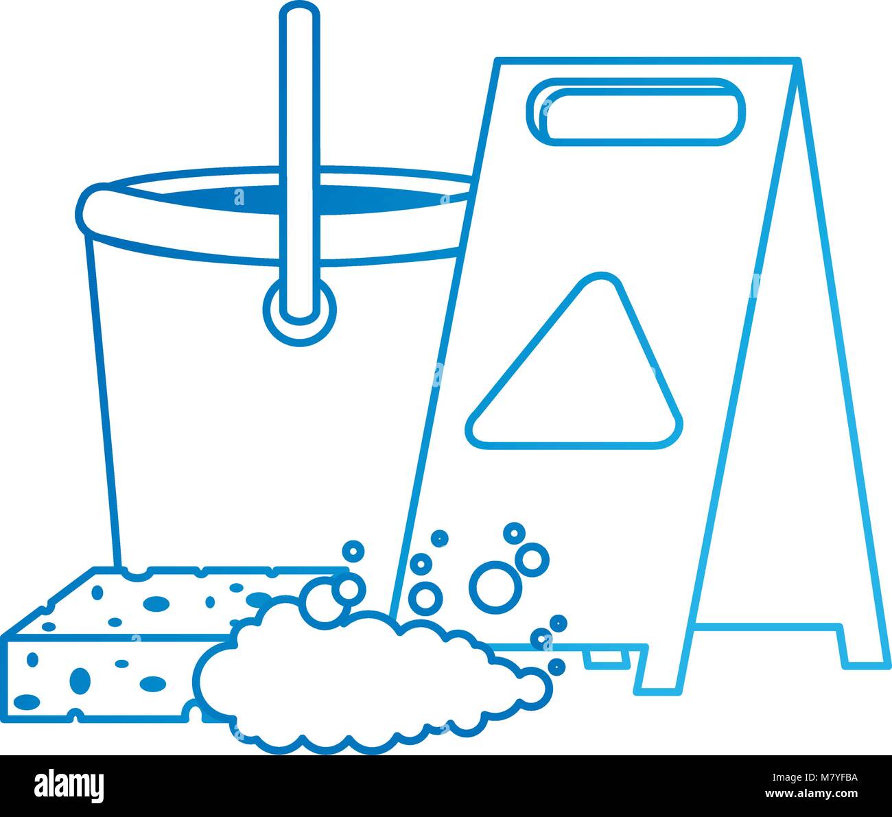 slippery floor sign with bucket and sponge vector illustration design ...
