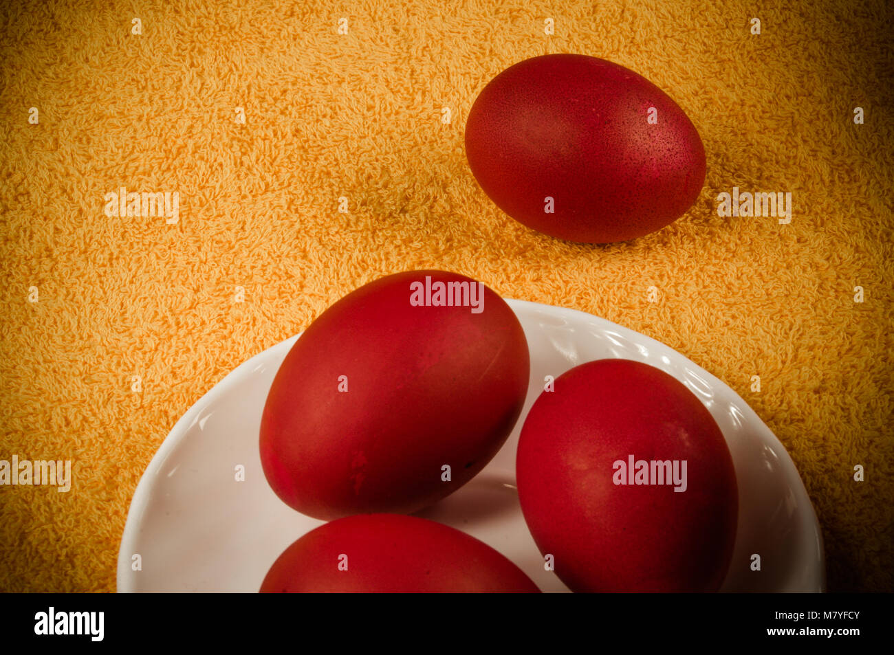 Kulichi, traditional Russian Easter cake with icing and dyed eggs Stock ...