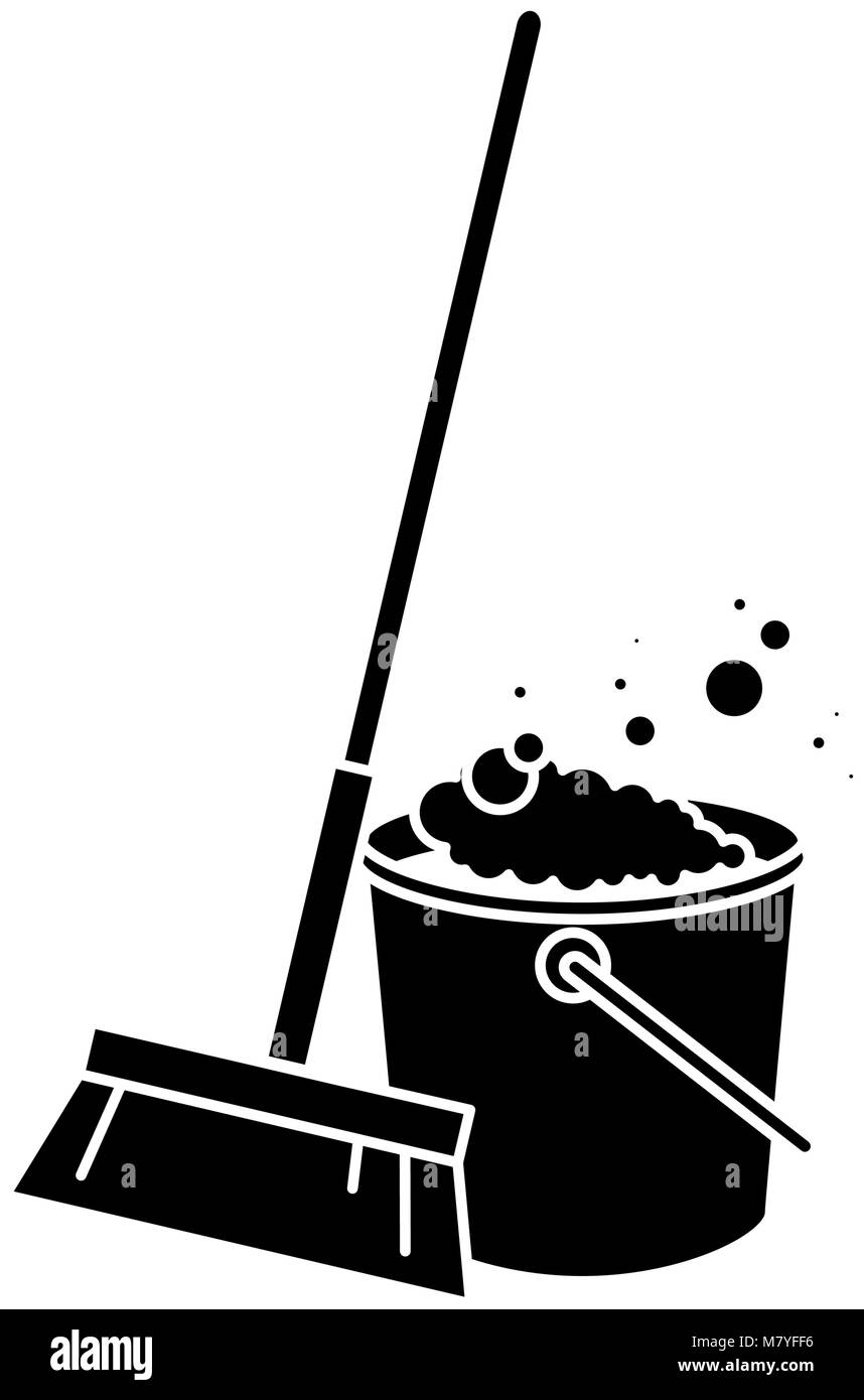 sweep broom with plastic bucket vector illustration design Stock Vector ...