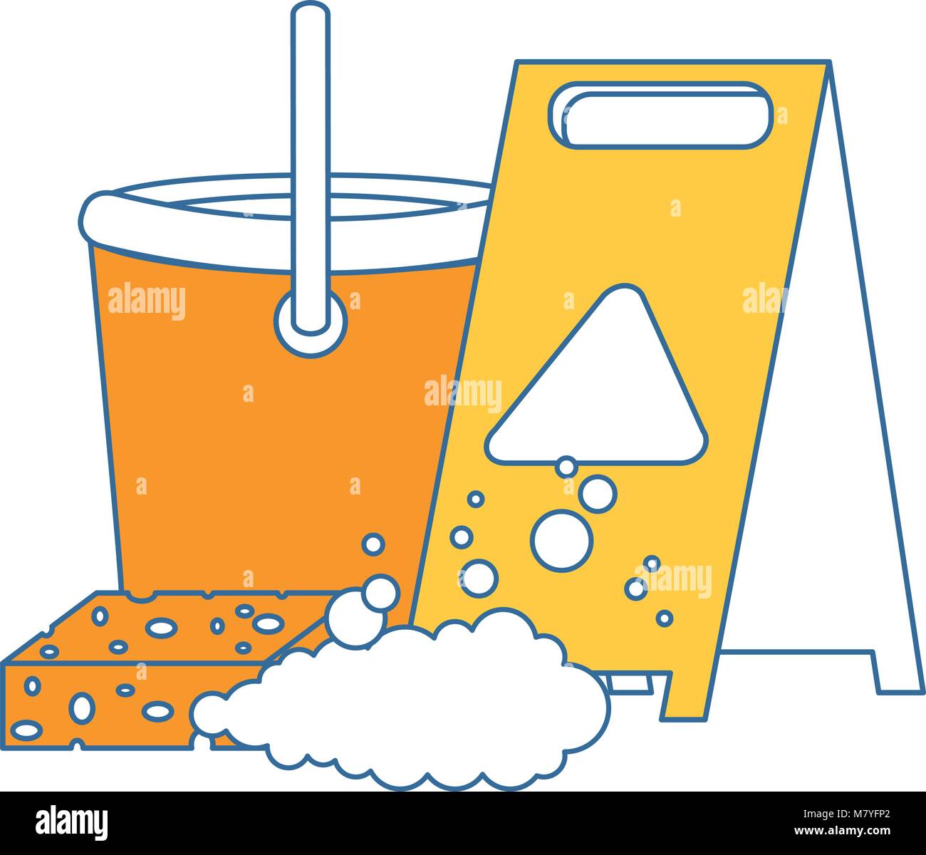 slippery floor sign with bucket and sponge vector illustration design ...
