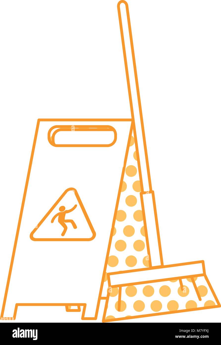 slippery floor sign with broom vector illustration design Stock Vector ...