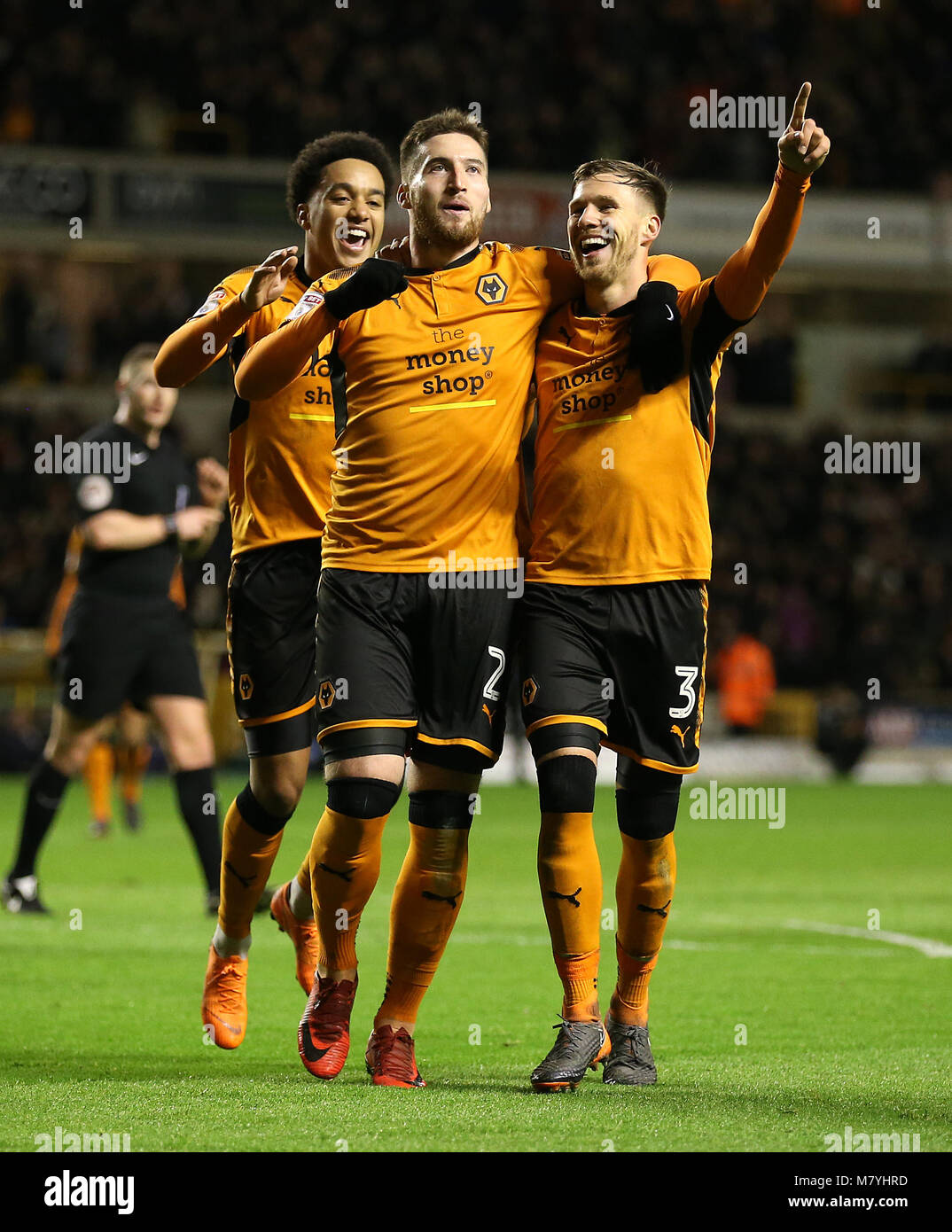 Wolverhampton Wanderers' Matt Doherty (centre) celebrates scoring his ...