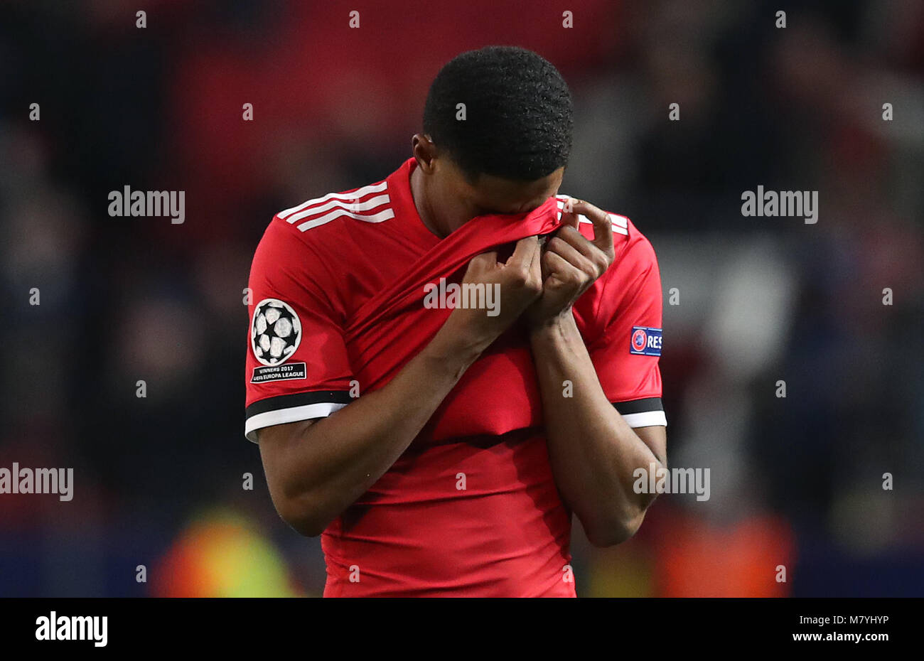 Manchester United's Marcus Rashford looks dejected after the UEFA ...