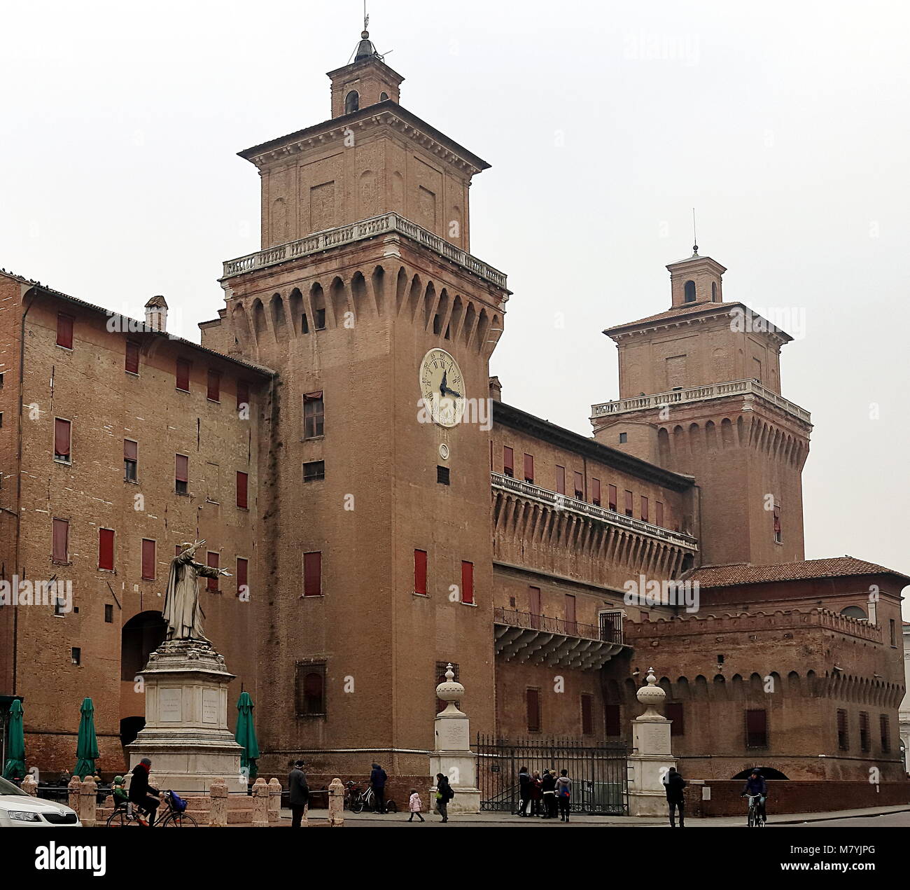 Ferrara, Italy - January 27, 2018: Visitors near the Estense castle ...