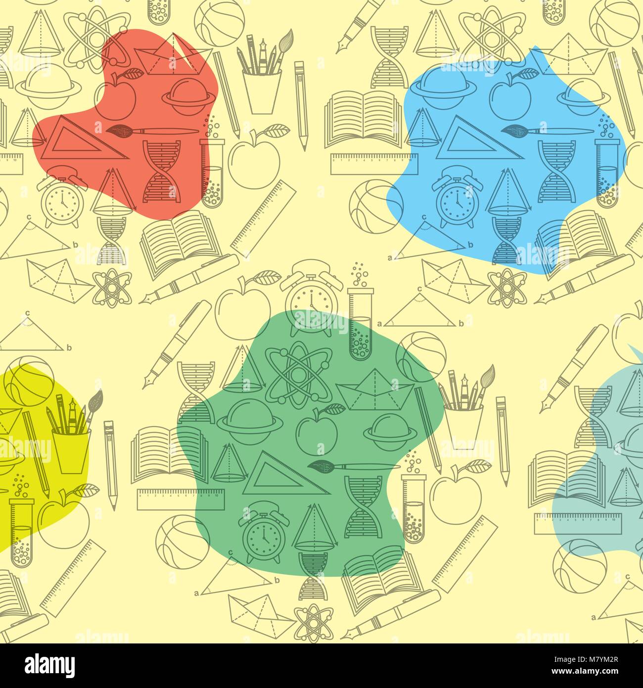 school supplies elements study with color spot pattern Stock Vector ...