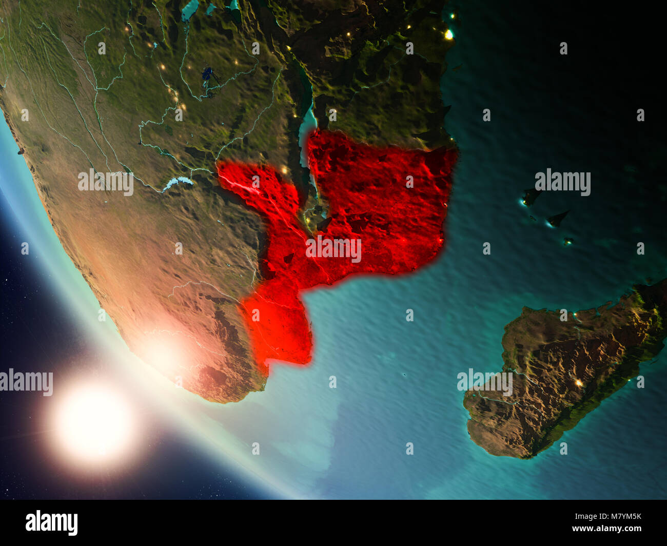 Highlighted satellite image of mozambique hi-res stock photography and ...