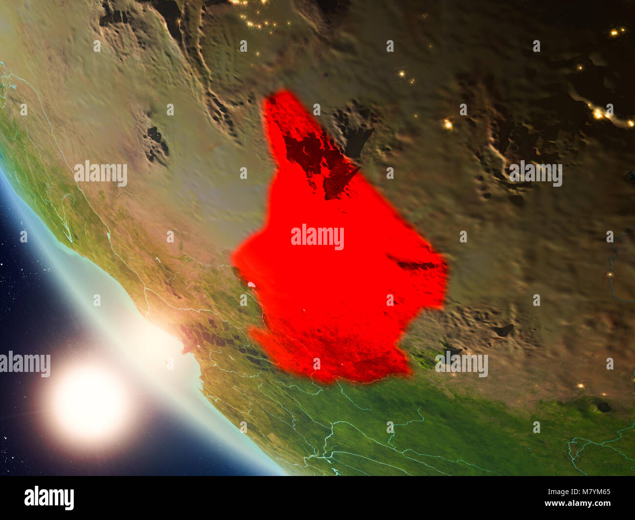 Satellite view of Chad highlighted in red on planet Earth with visible ...