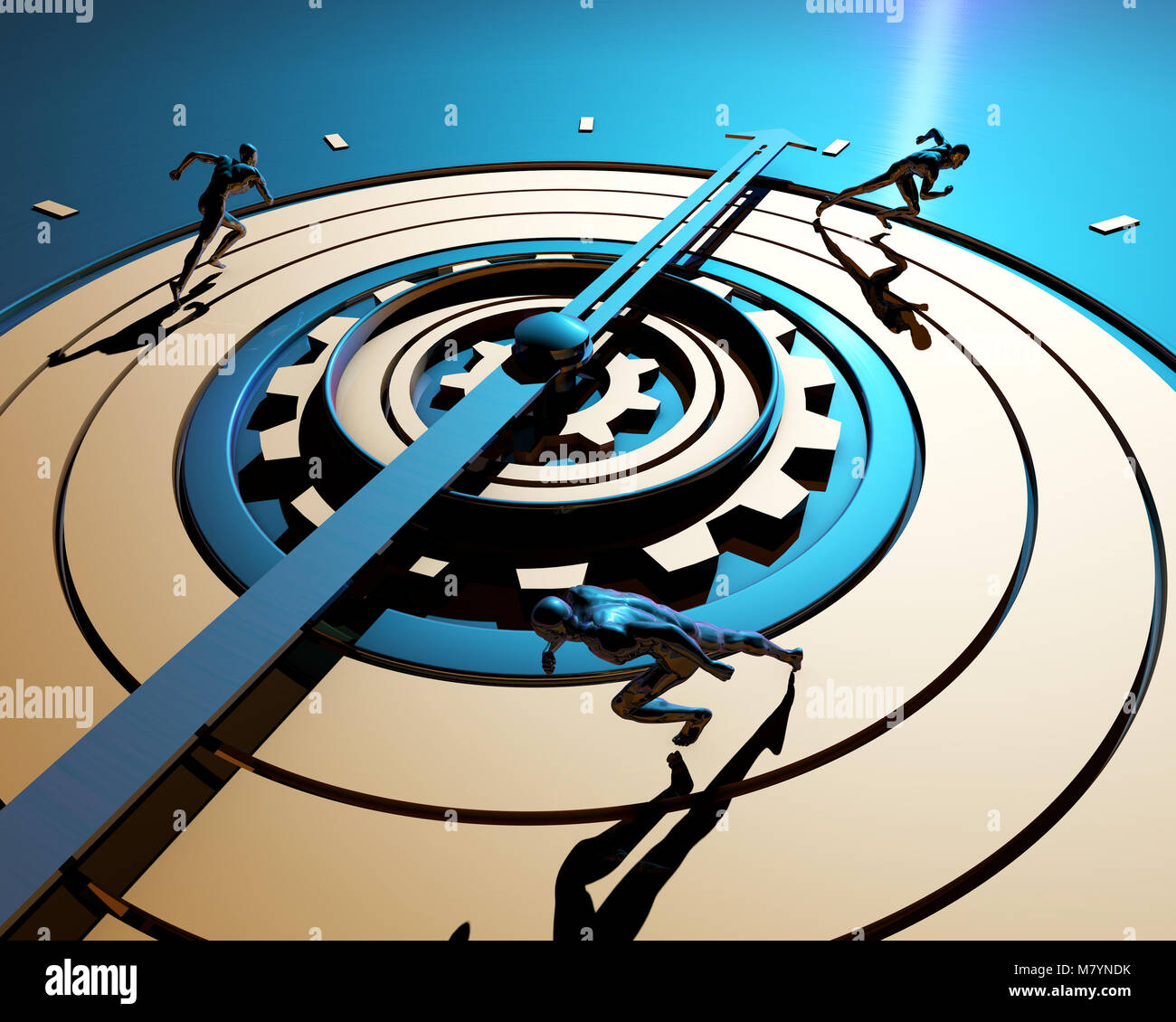 Humans running on the clock, race against time, technological ...