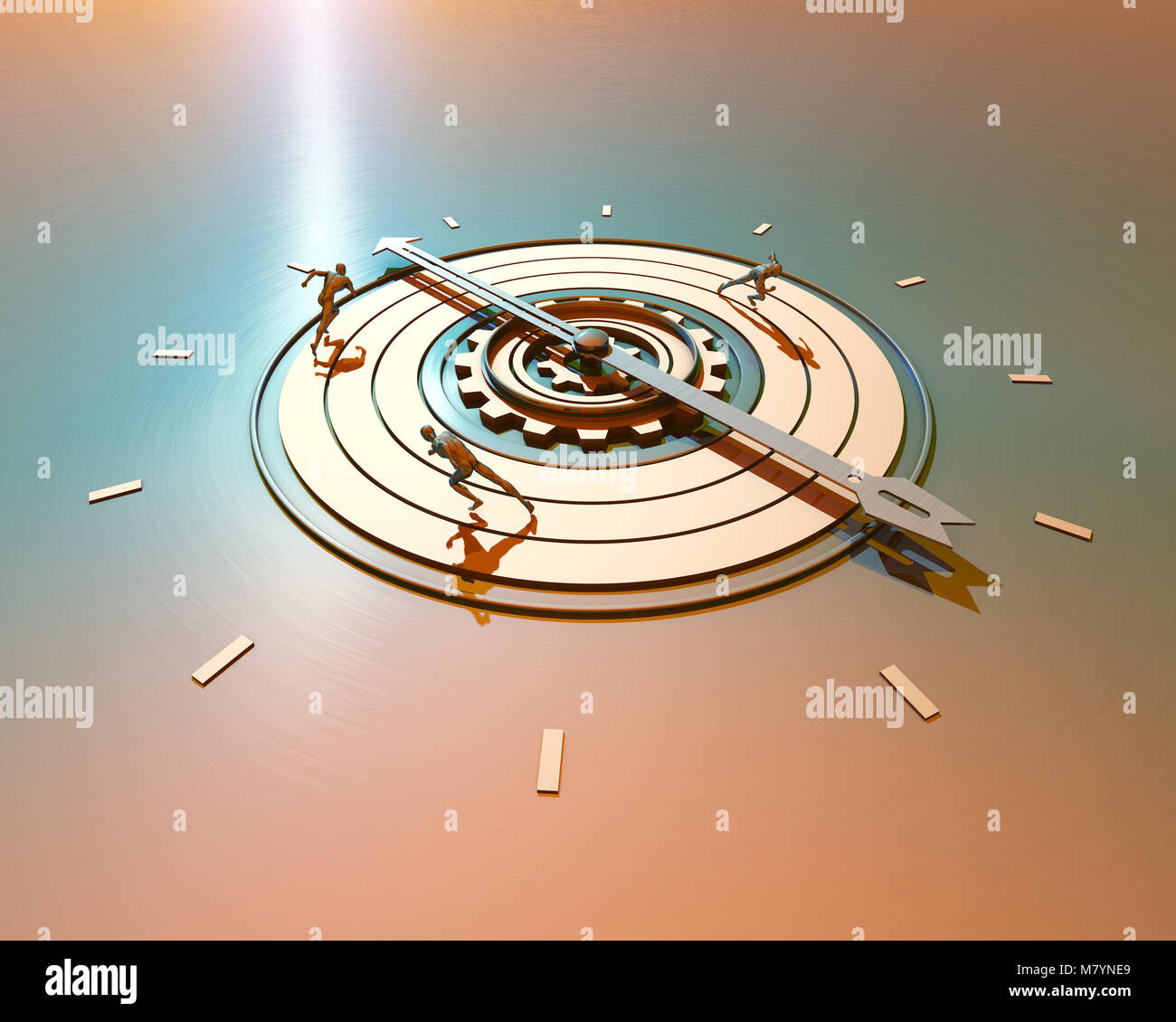 Humans running on the clock, race against time, technological ...