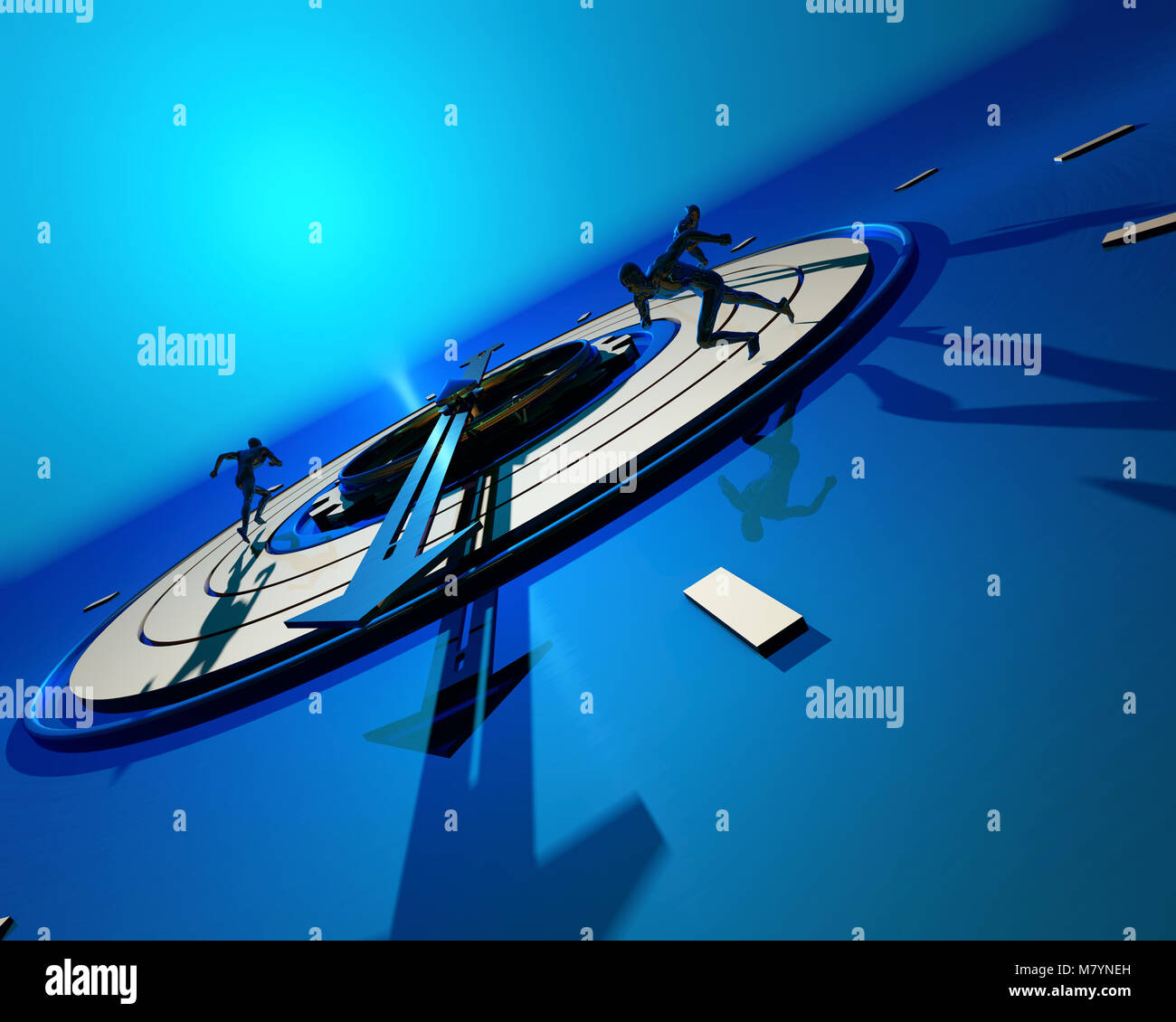 Humans running on the clock, race against time, technological ...