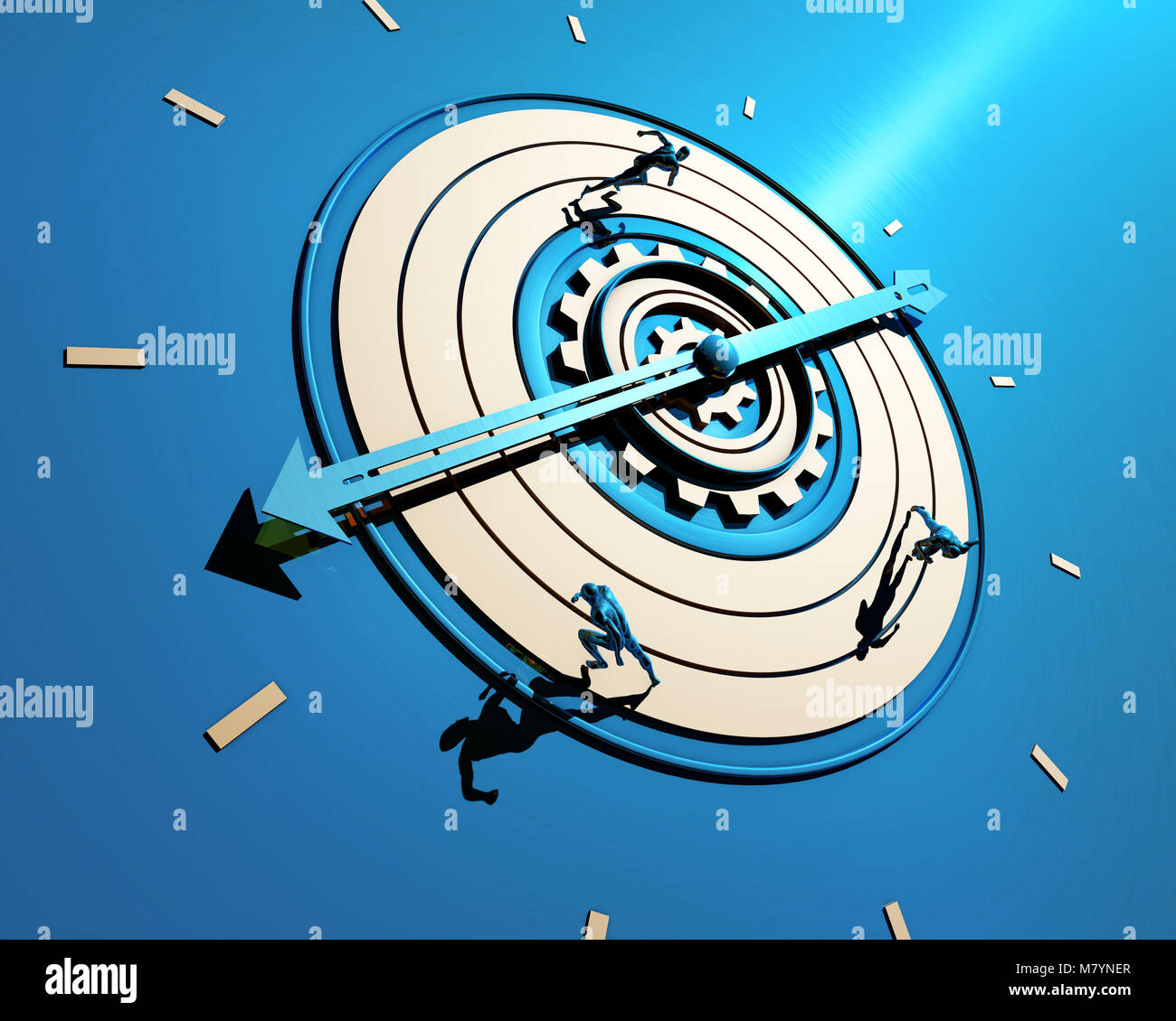 Humans running on the clock, race against time, technological ...