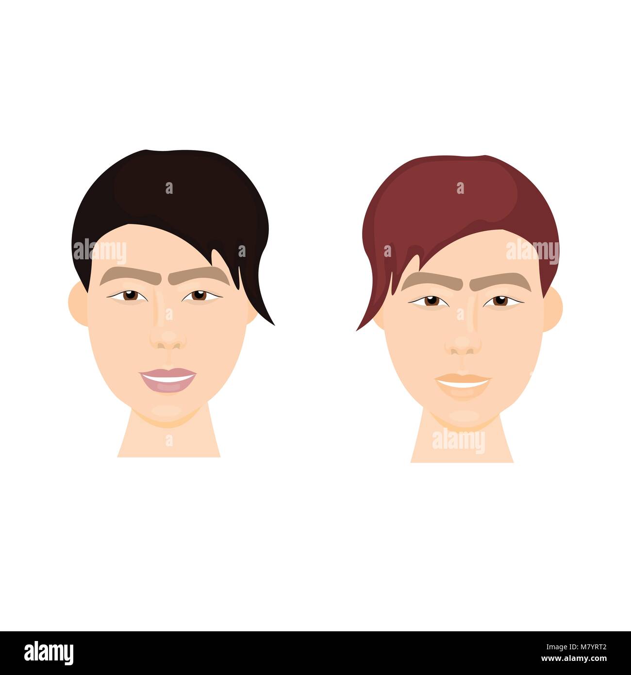 Set of Asian Hipster Men Face With Stylish Hairstyle Isolated Icons ...