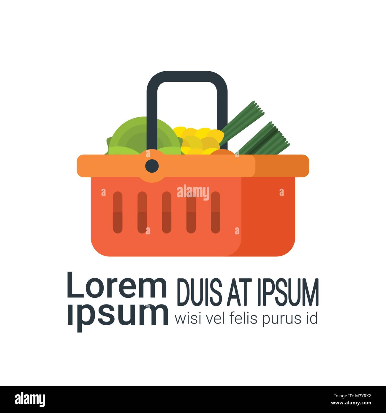 Shopping Basket Full Of Grocery Fresh Food Icon Stock Vector Image ...