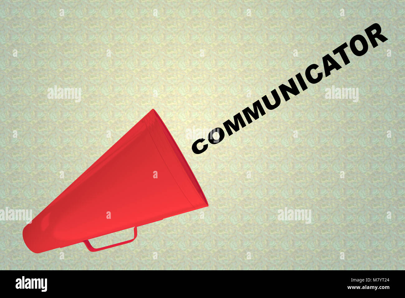 3D illustration of COMMUNICATOR title flowing from a loudspeaker Stock ...