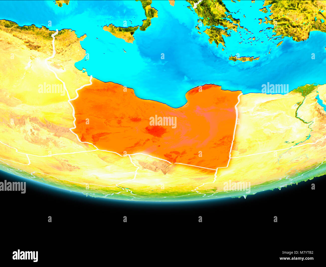 Libya from orbit of planet Earth with visible borderlines. 3D ...