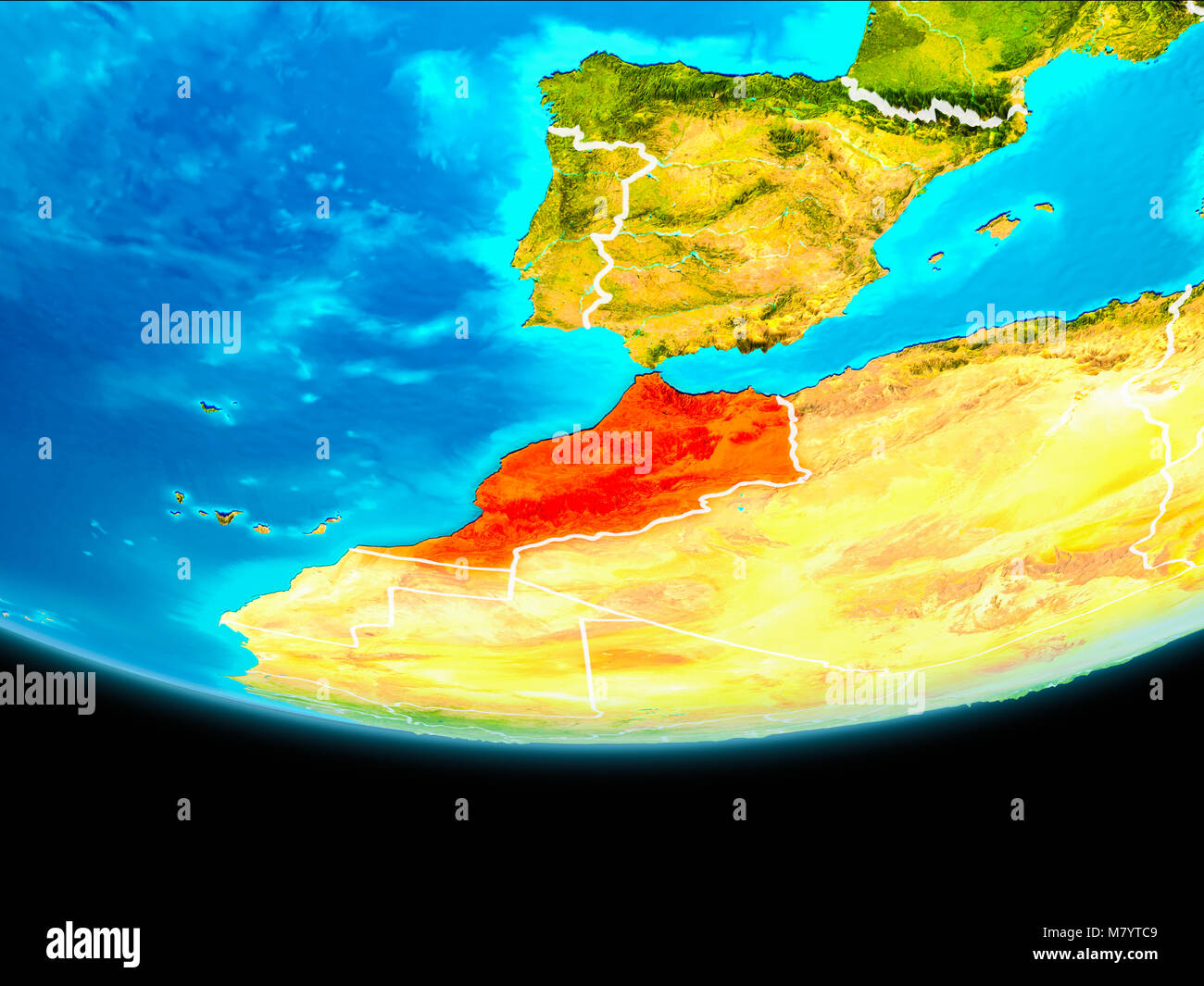 Morocco from orbit of planet Earth with visible borderlines. 3D ...