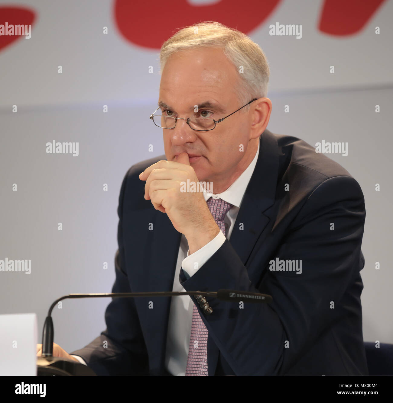 Essen, Germany, 13th March 2018, EON and RWE press conference: EON CEO Johannes Teyssen. Credit ...