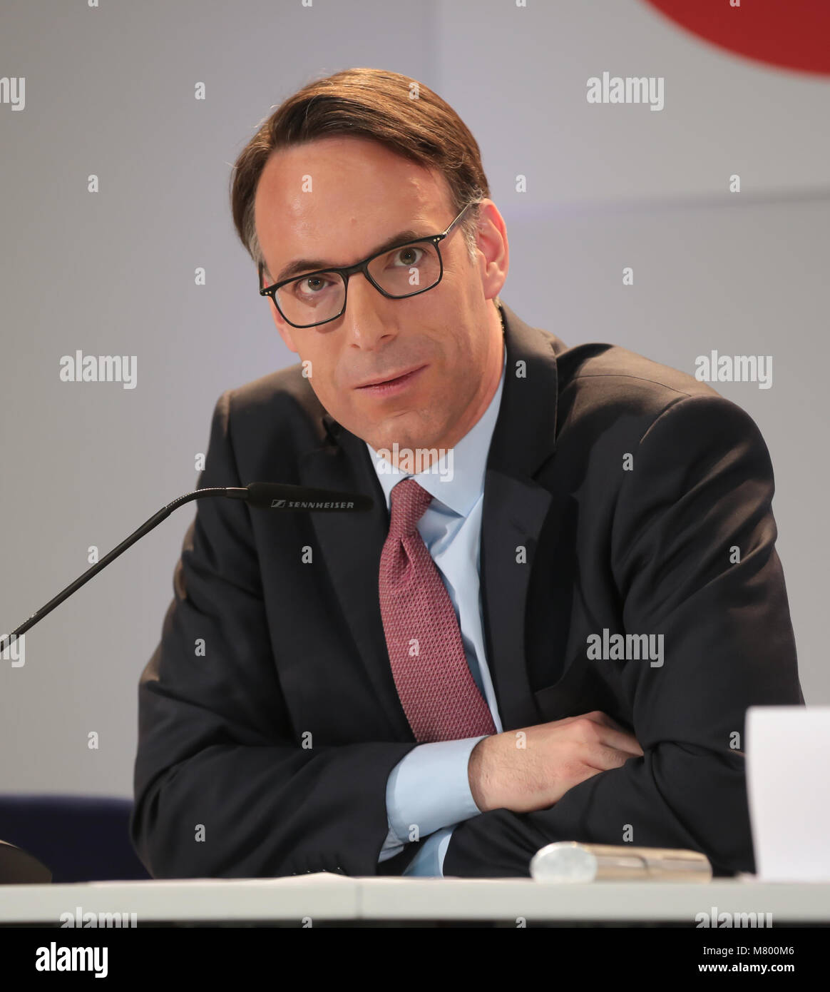 Essen, Germany, 13th March 2018, EON and RWE press conference: EON CFO Marc Spieker. Credit ...