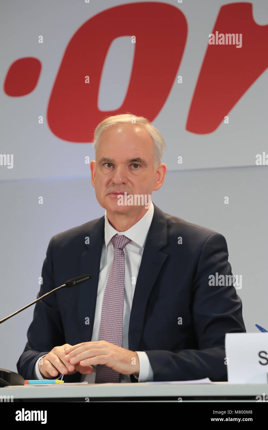 Essen, Germany, 13th March 2018, EON and RWE press conference: EON CEO Johannes Teyssen. Credit ...