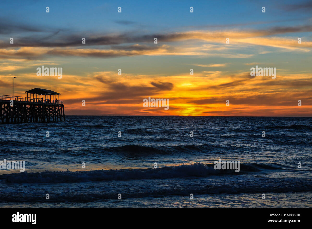 Adelaide Australia 14th March 2018. Grange jetty is silhouetted against ...