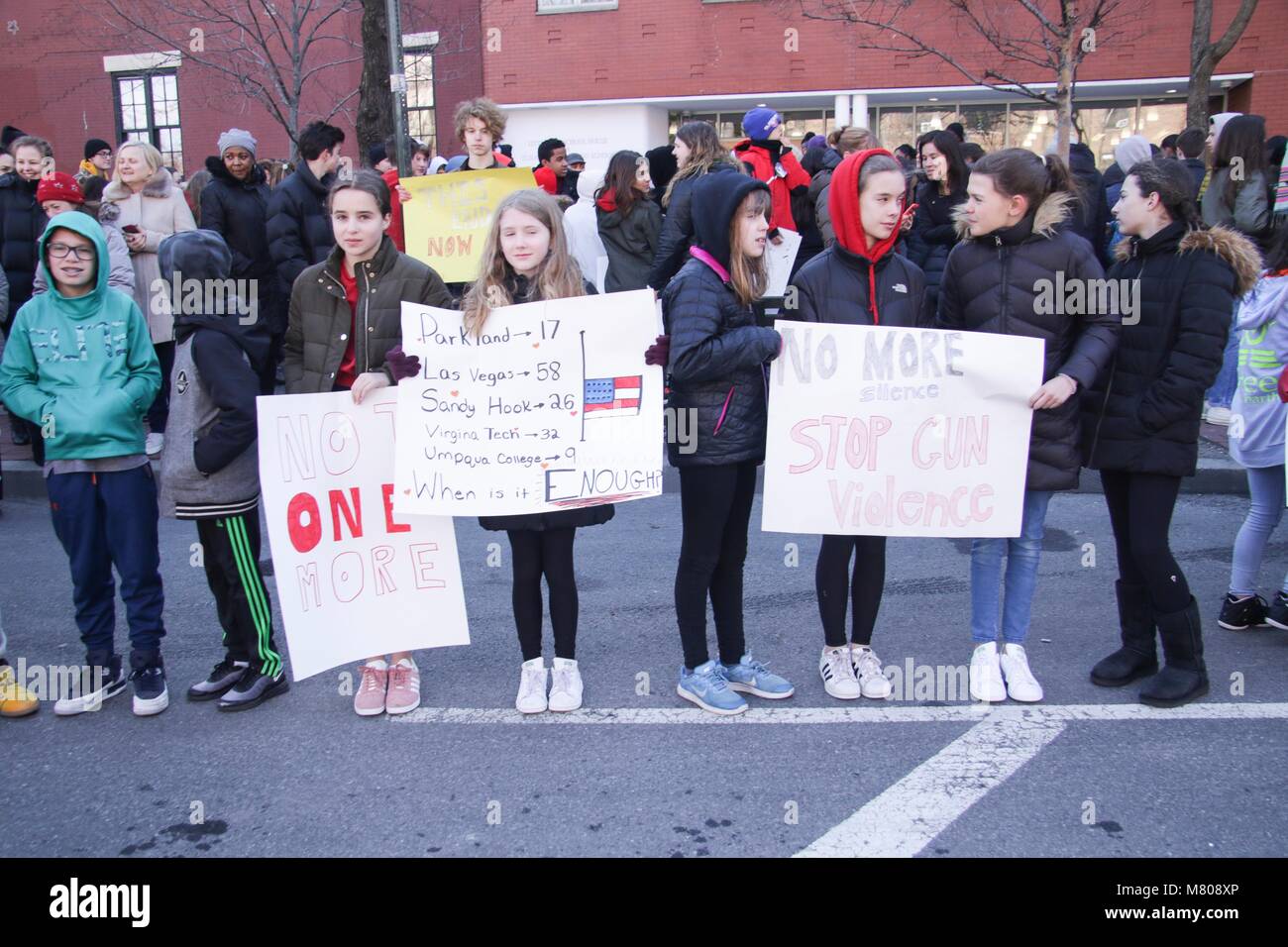 New York, NY, USA. 14th Mar, 2018. Students from The Little Red School ...