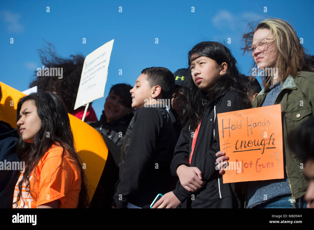 Sterling Virginia, USA. March 14, 2018: Students at Seneca Ridge Middle ...